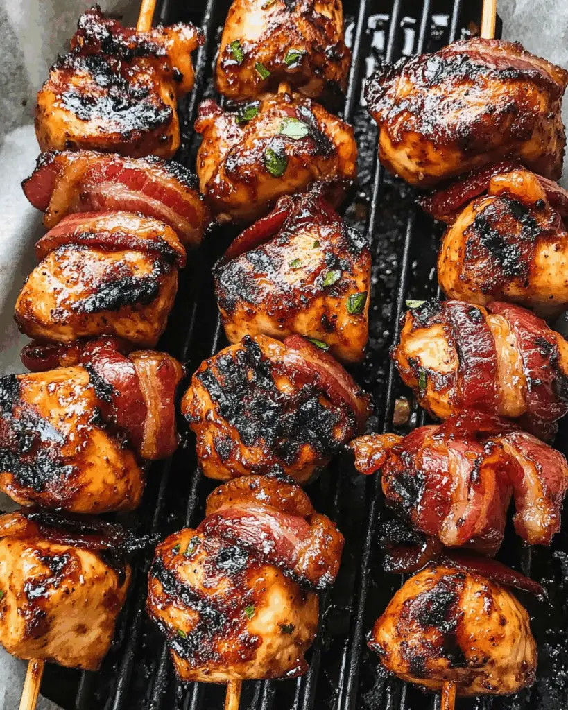 Grilled Honey BBQ Bacon Chicken Kabobs