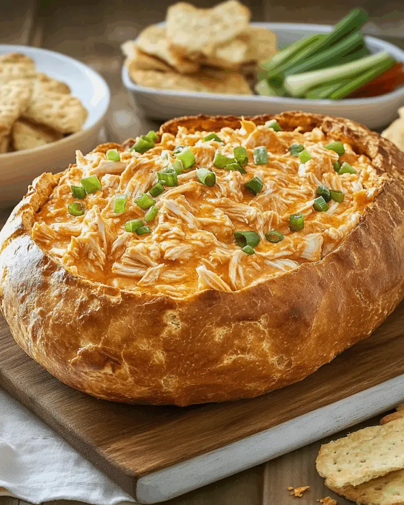 Buffalo Chicken Dip in a Bread Bowl